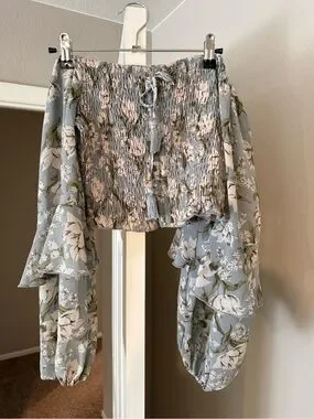 Aakaa | Tops | Aakaa Light Blue Floral Offshoulder Smocked Top | Poshmark